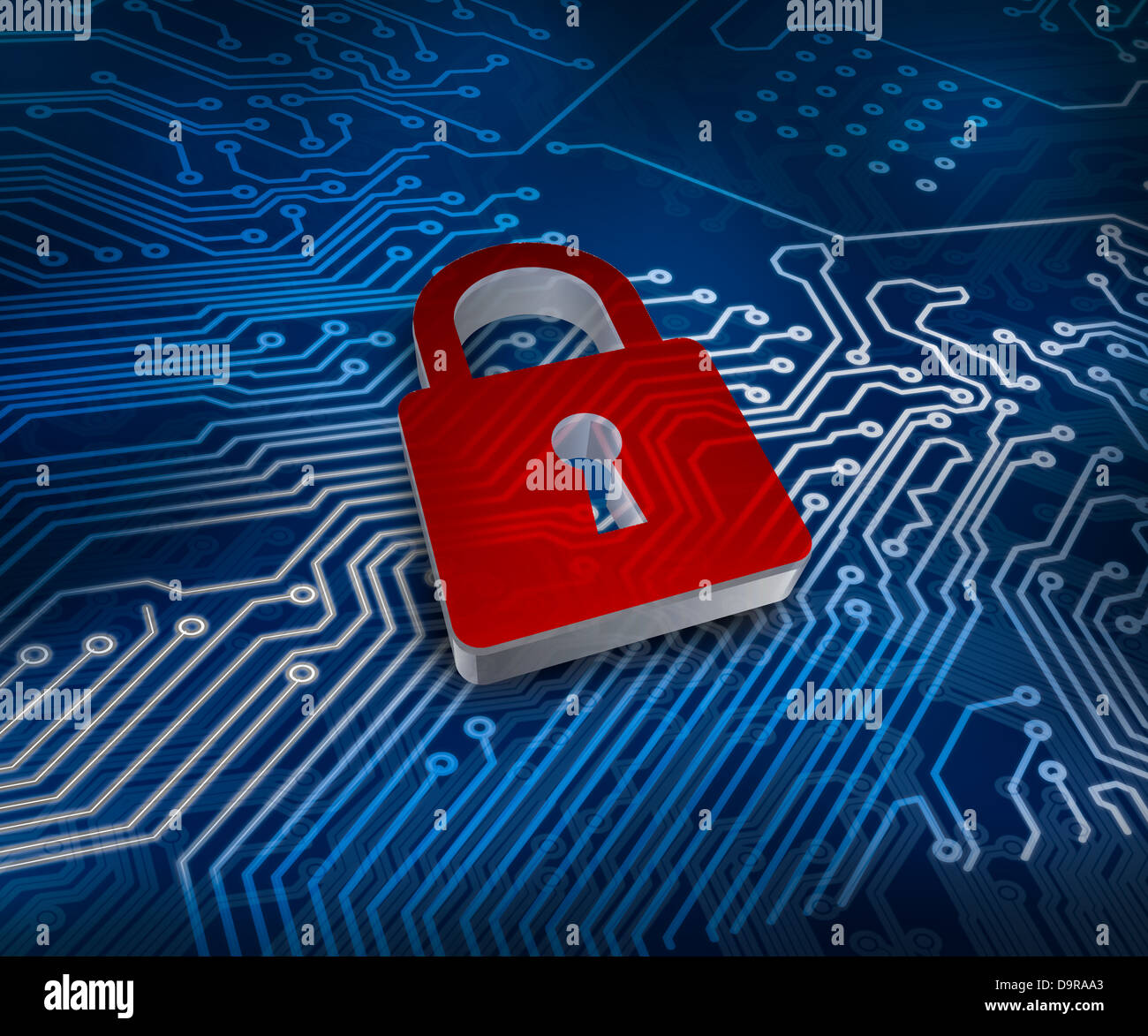 Red digital padlock over futuristic ground Stock Photo - Alamy