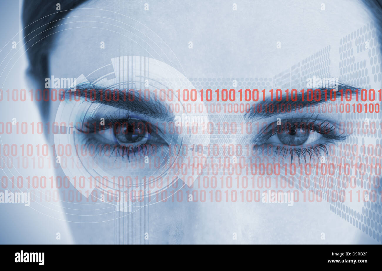 Portrait of an attractive woman with binary code Stock Photo - Alamy