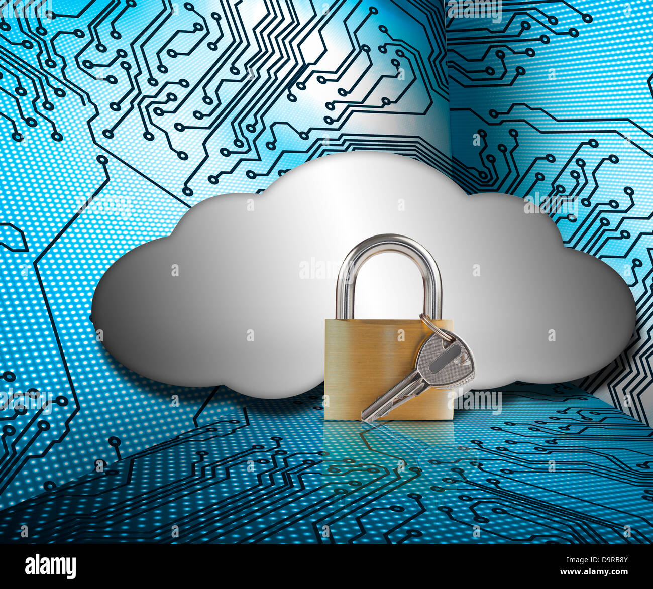 Padlock and key against grey cloud Stock Photo - Alamy