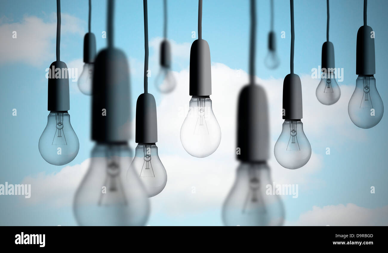 Group of light bulbs hanging Stock Photo - Alamy