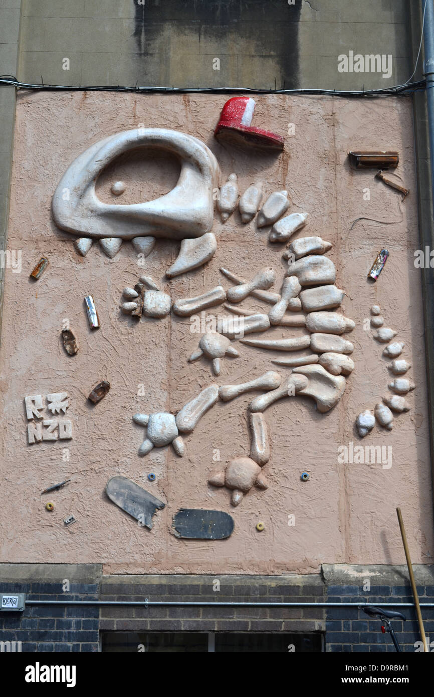 Dinosaur skateboarding graffiti, Brick Lane, London. Artist known as ...