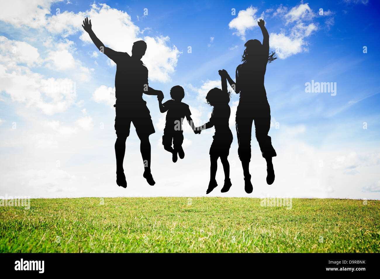 Silhouette of jumping family Stock Photo - Alamy
