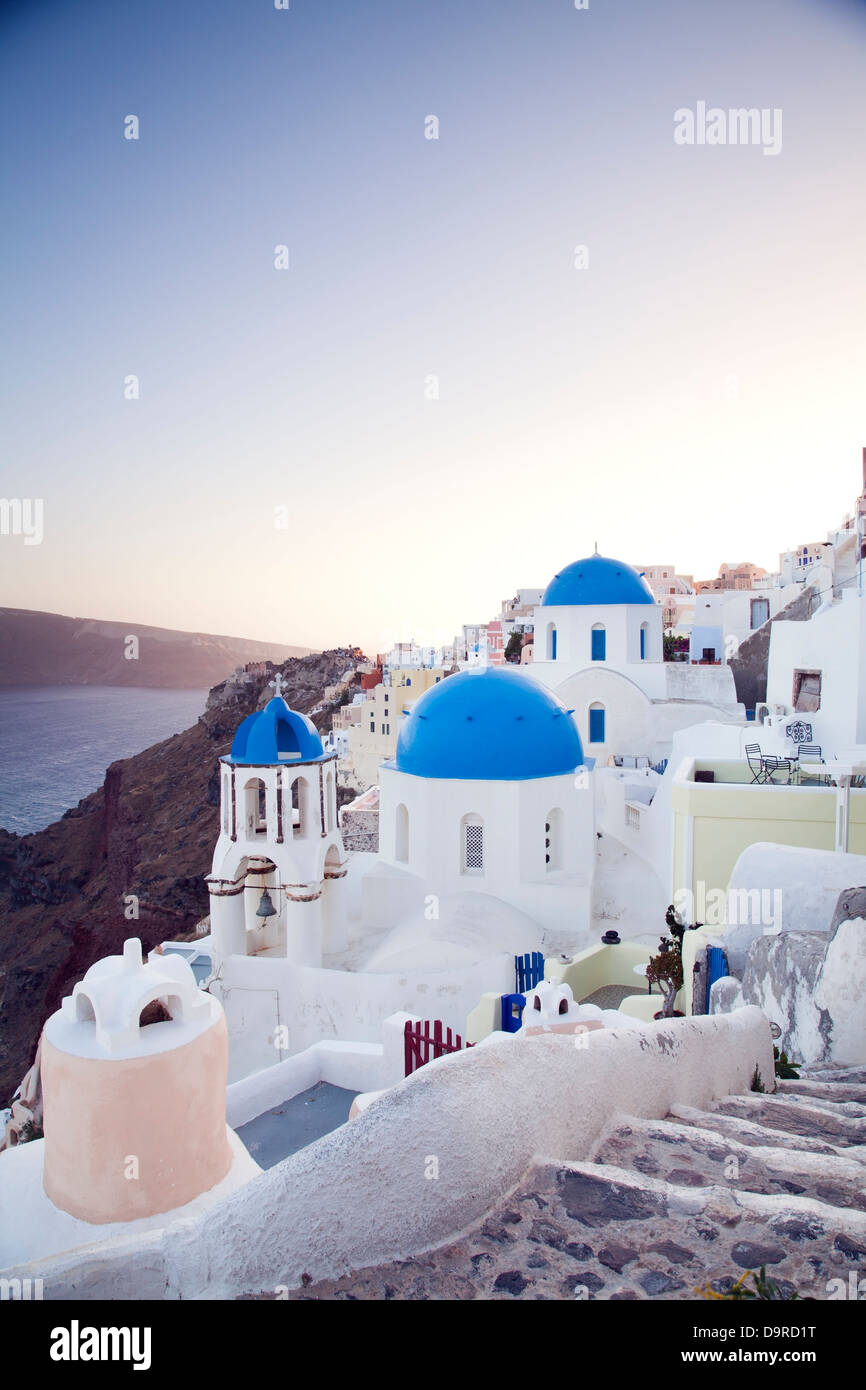 Oia with its blue domed rooftops on the island of Santorini in Greece ...