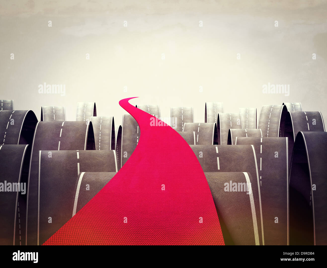 3d image of red carpet and different asphalt ways Stock Photo - Alamy