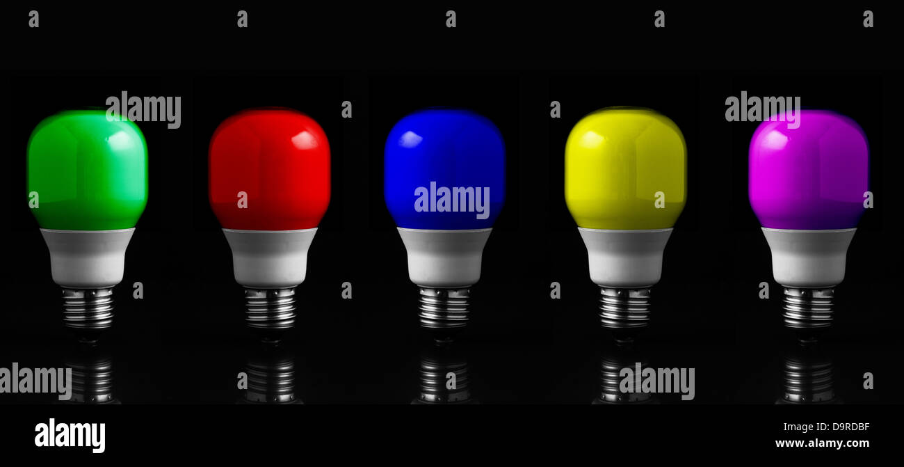 Colored light bulbs in row Stock Photo - Alamy