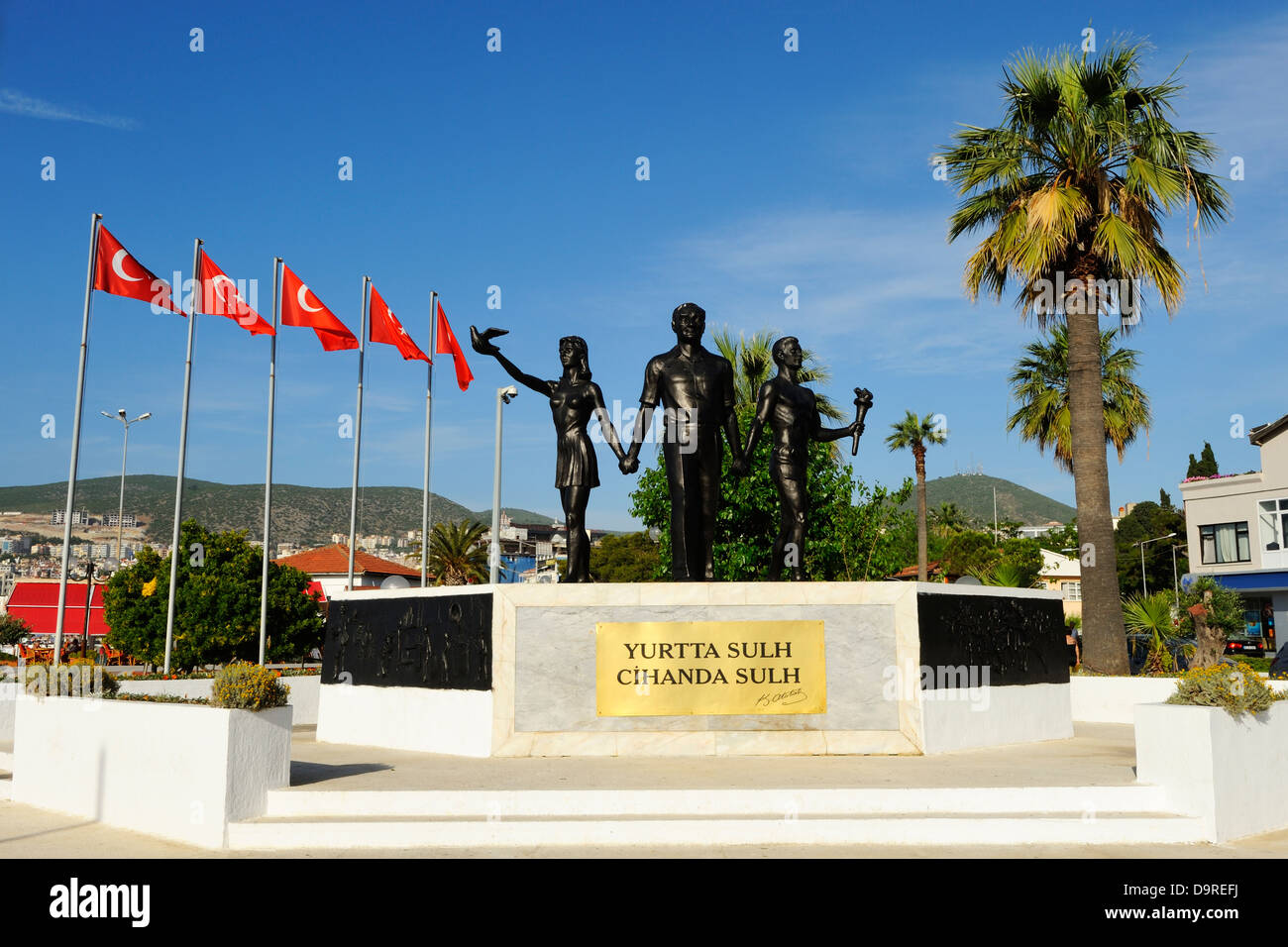 Peace Monument of Ataturk and Youth in waterfront at Kusadasi, Aegean ...