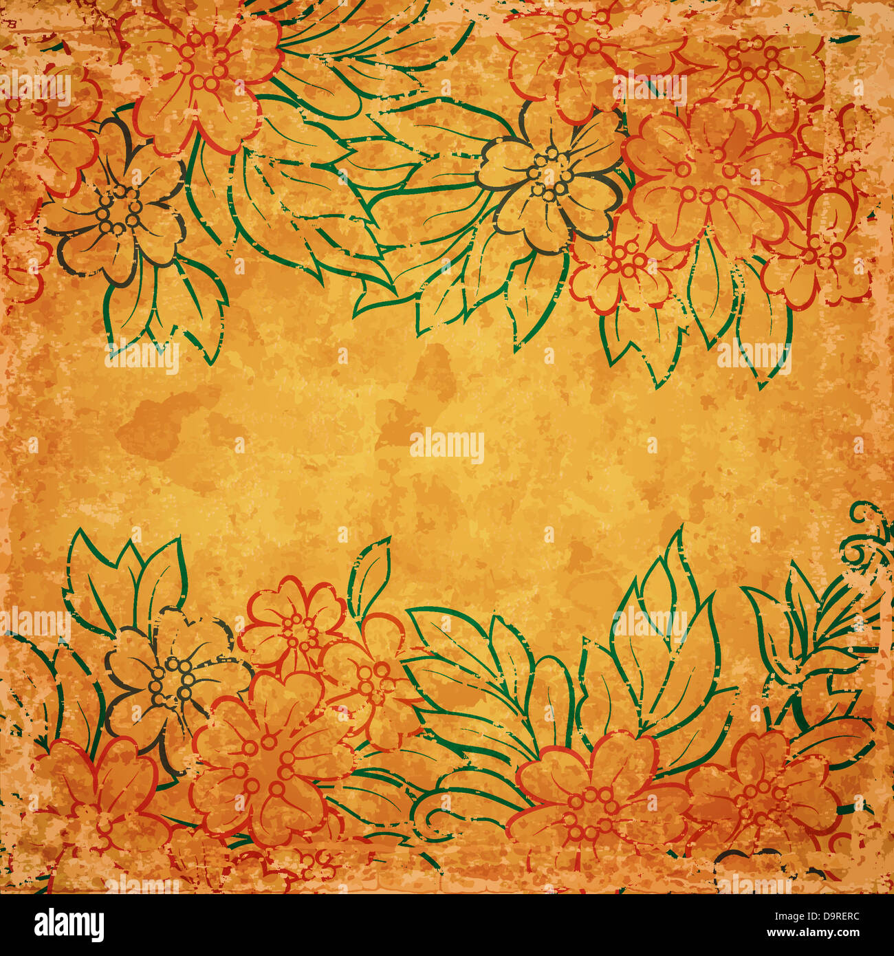 Vintage floral card on old paper sheet with grunge texture Stock Photo ...