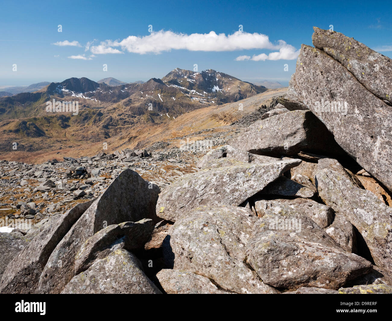 The Snowdon mountain group viewed from the summit rock pile of Glyder ...
