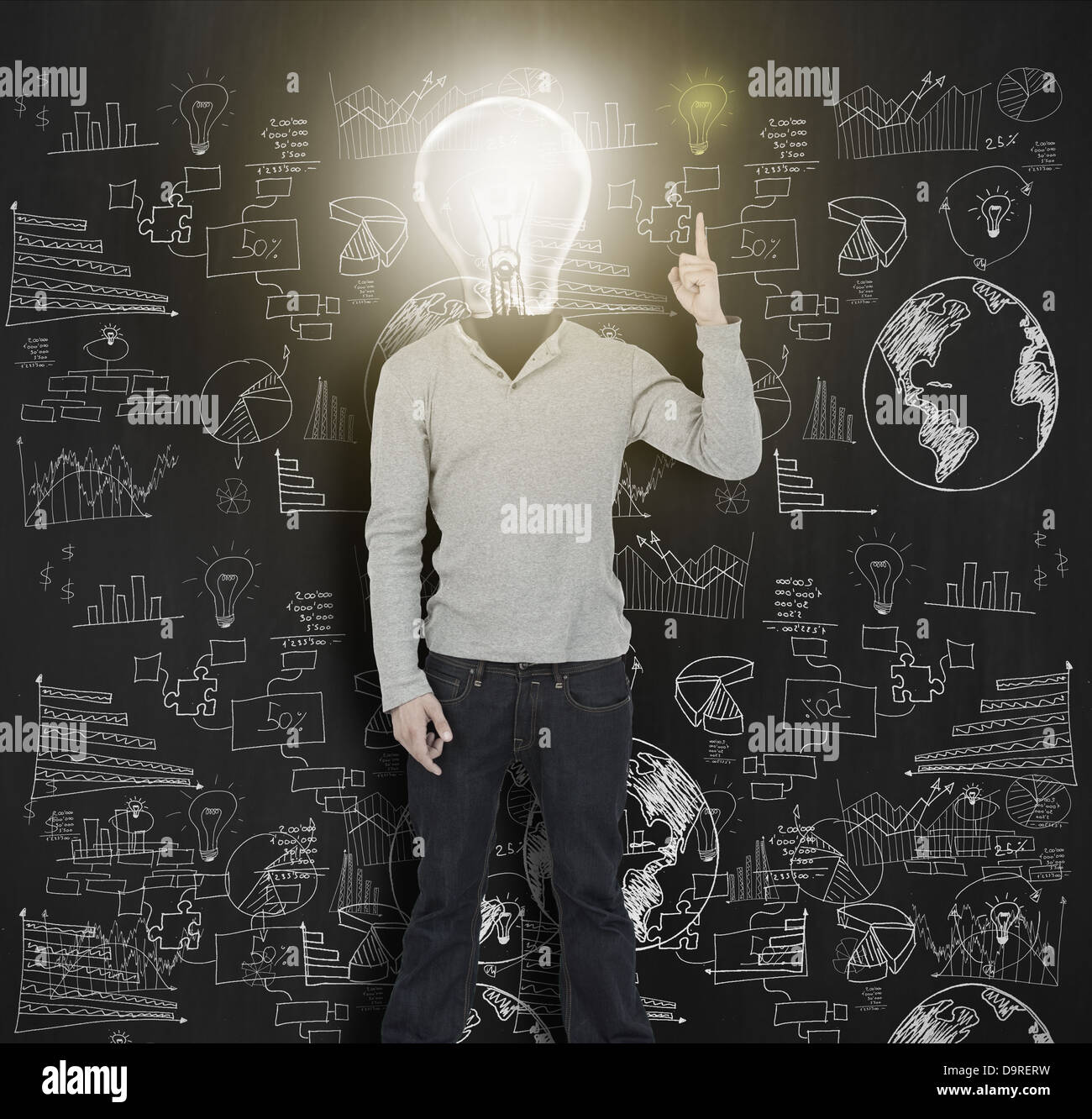Woman with lit up light bulb for head Stock Photo - Alamy
