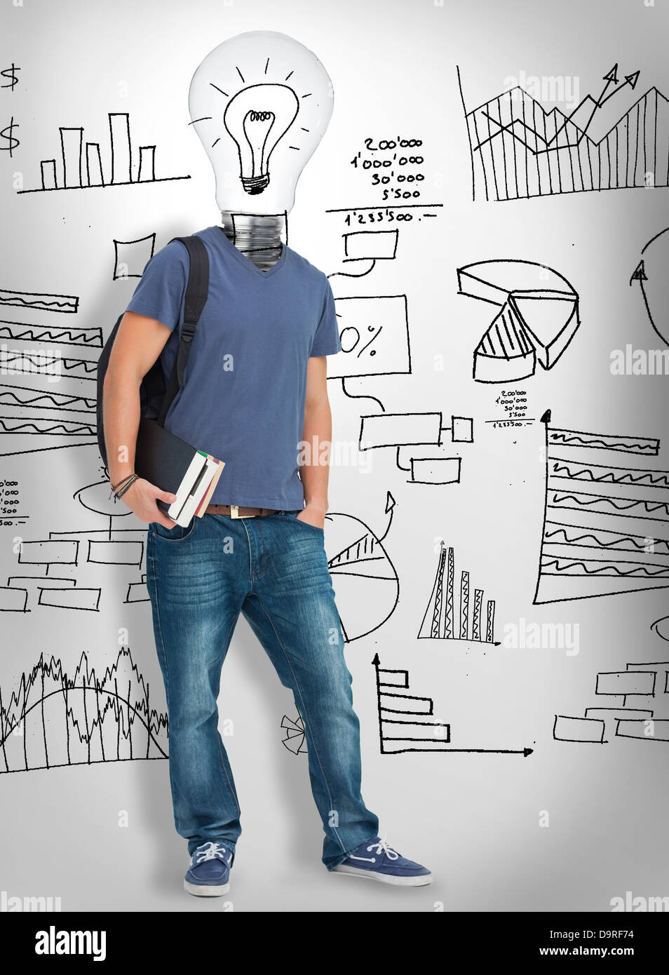 Student with light bulb for a head Stock Photo - Alamy