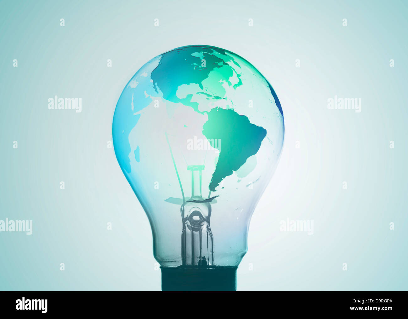Light bulb with map of earth on its surface in blue and green Stock ...