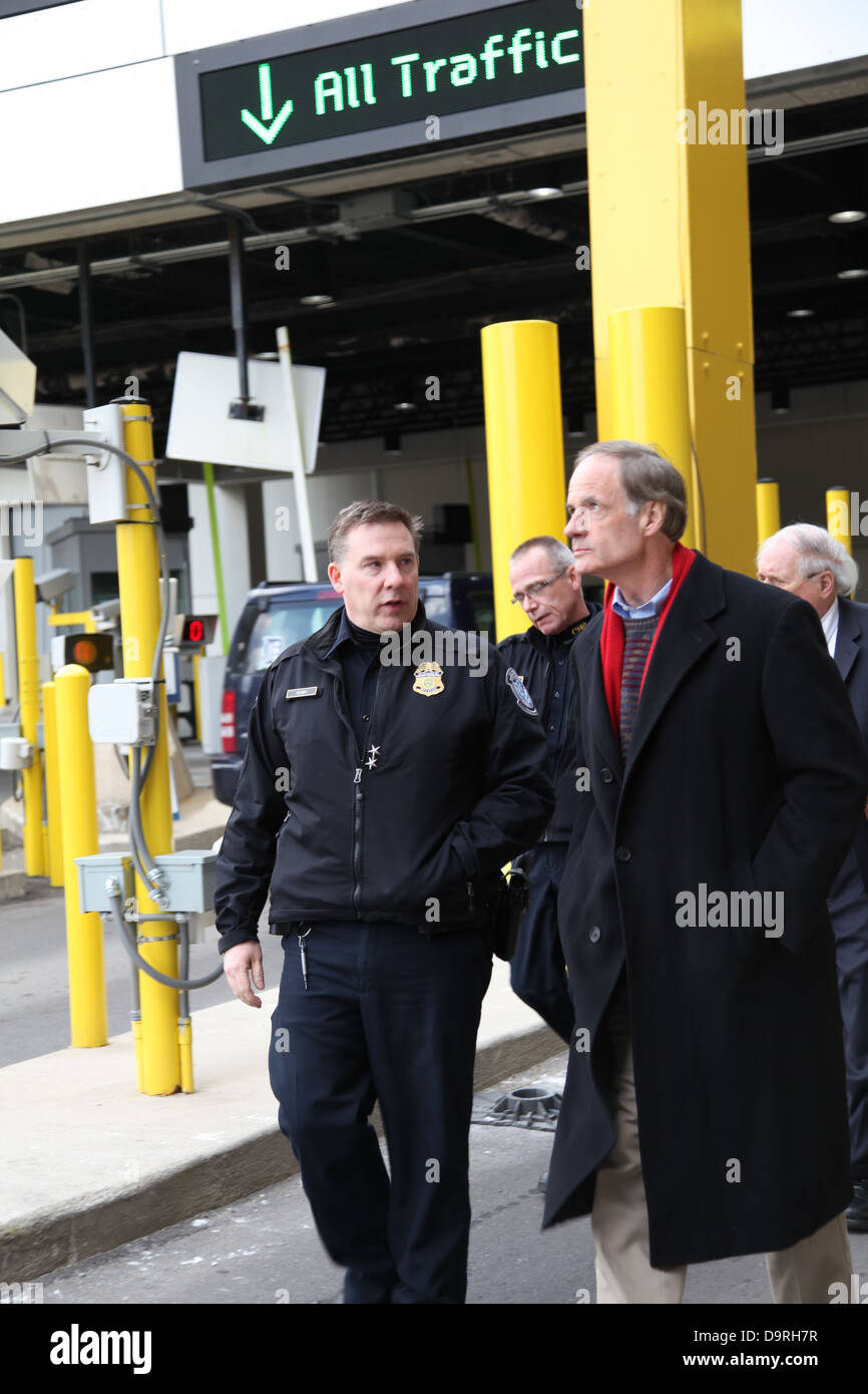 This photo captures a U.S. Senator touring the Detroit Port of Entry ...