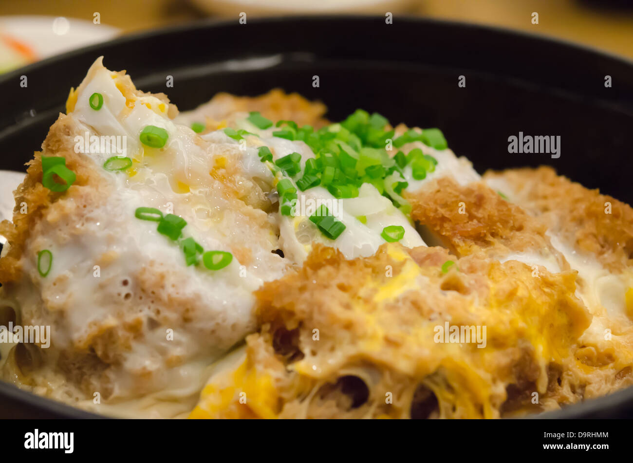 close up pork cutlet , vegetable and egg on rice , japanese Katsudon ...