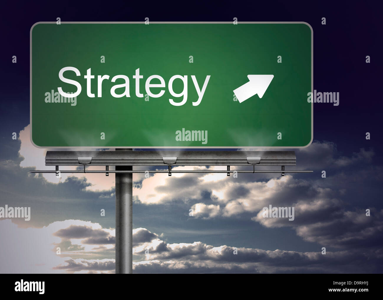Green billboard showing the direction of the strategy Stock Photo - Alamy
