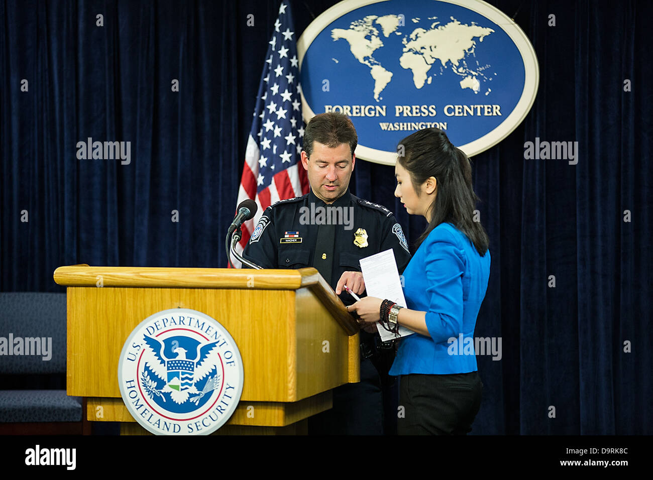 This photograph shows John Wagner speaking at a press conference about ...