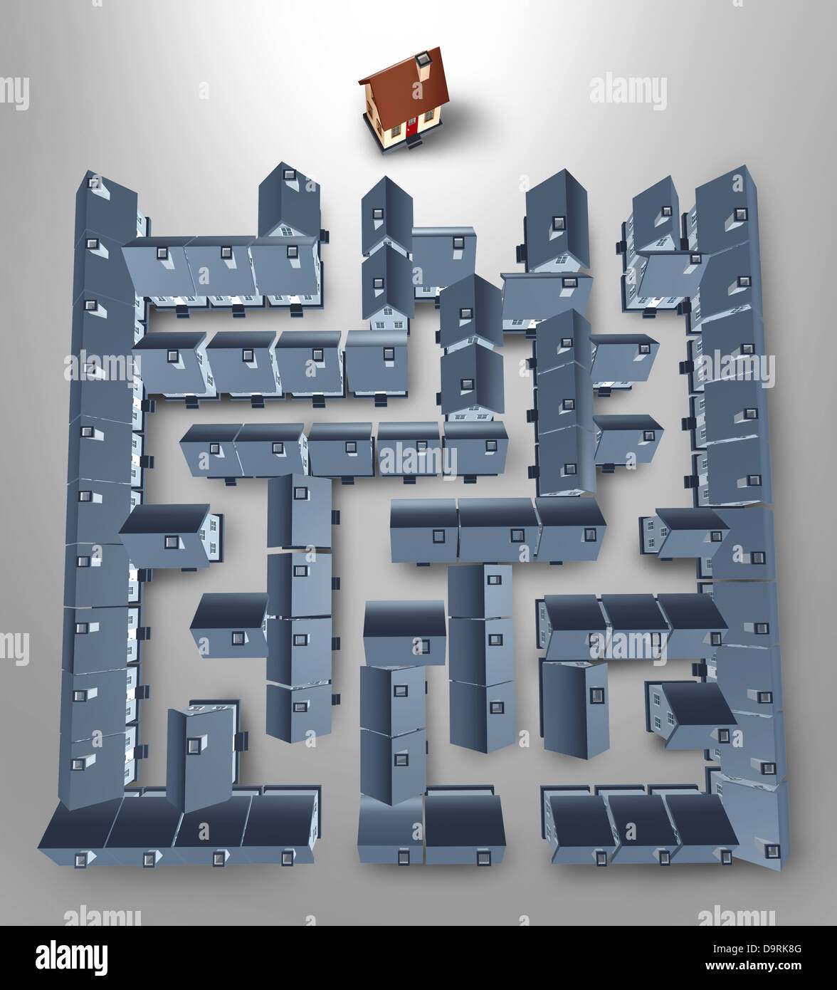 Home search and solutions as a real estate concept with a maze or ...