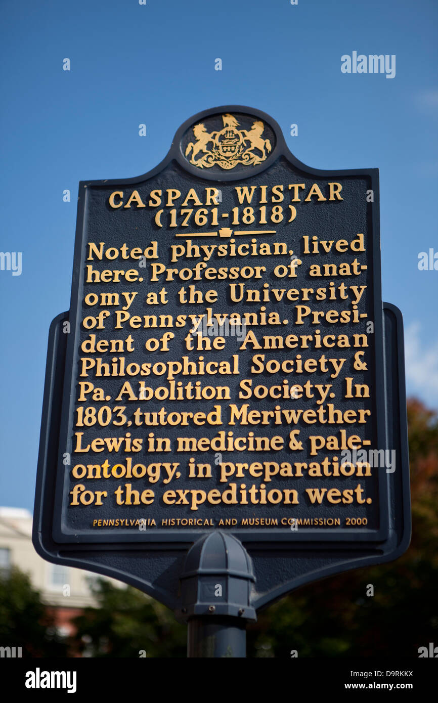 CASPAR WISTAR (1761-1818) Noted physician, lived here. Professor of anatomy at the University of ...
