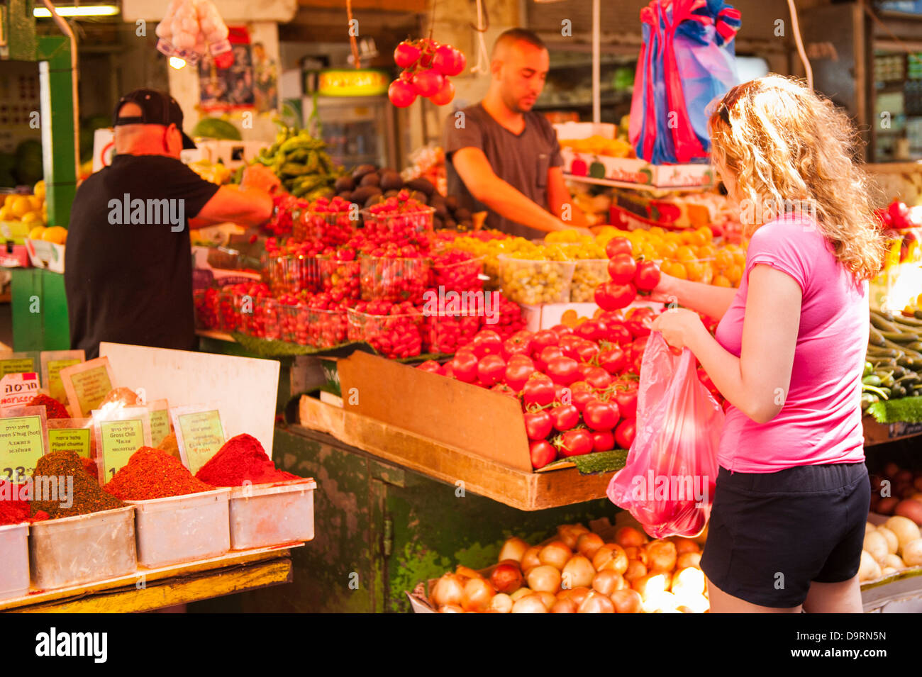 Israel Tel Aviv Carmel Market fresh fruit vegetable veg stall sells ...