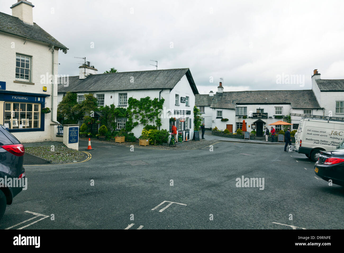 Hawkshead village centre Cumbria, Lake District national park, UK ...