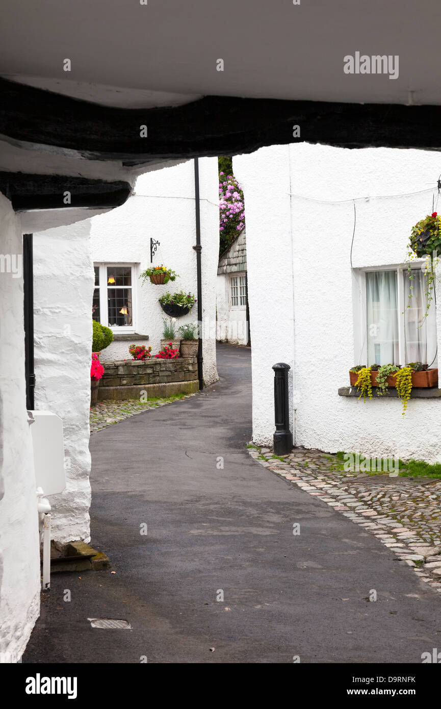 Hawkshead narrow street Cumbria, Lake District national park, UK ...