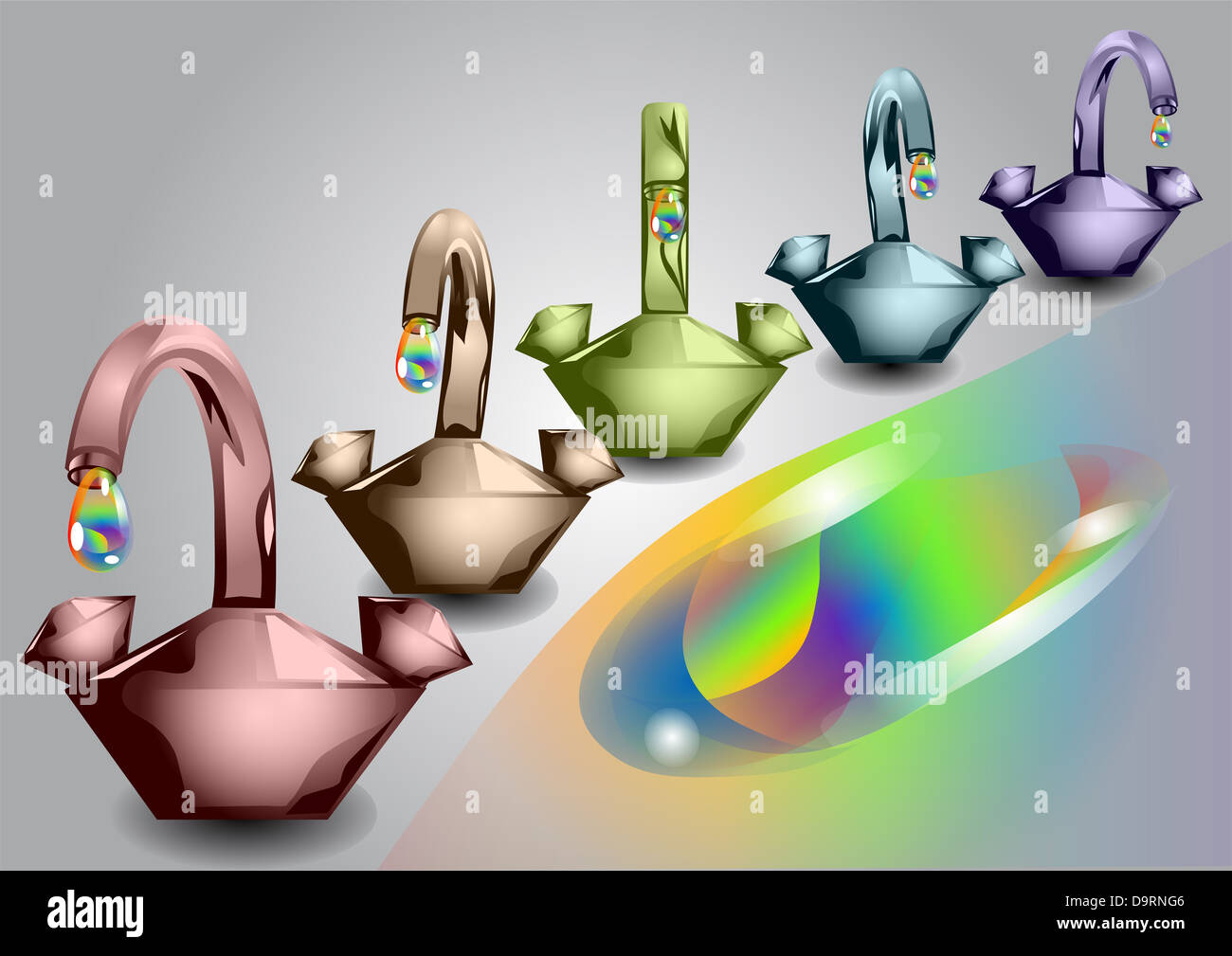 colorful taps with multicolored drops Stock Photo - Alamy
