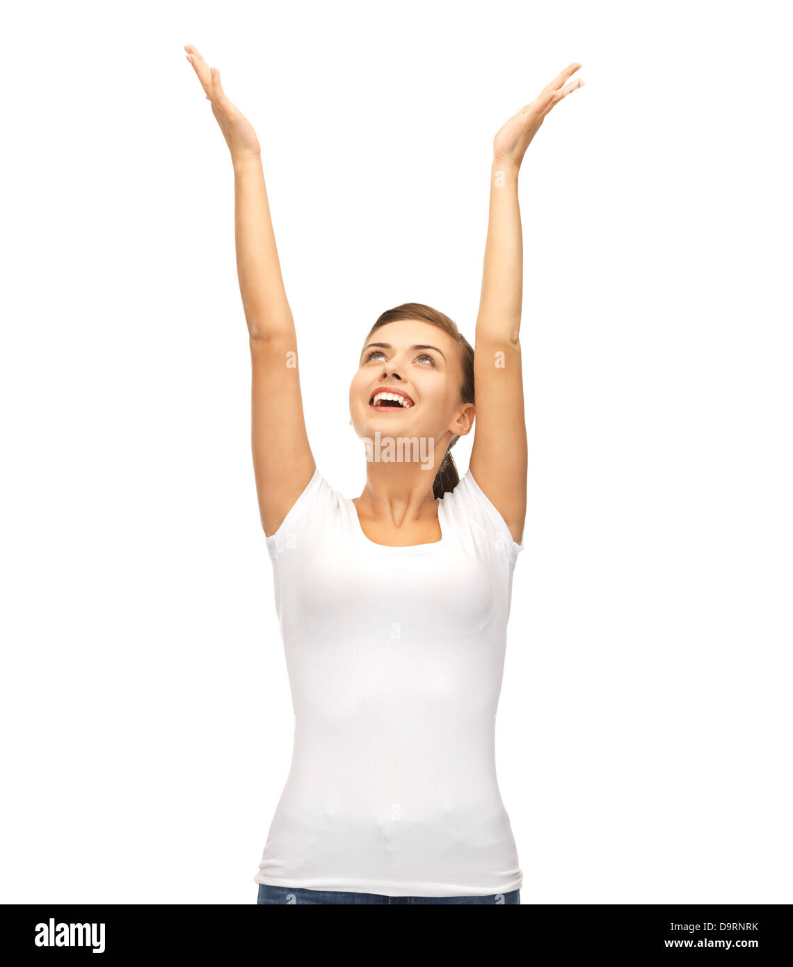 happy woman with hands up Stock Photo - Alamy