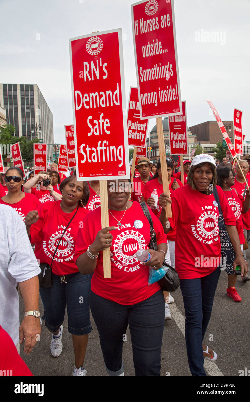 Health care workers, members of the United Auto Workers union Stock ...