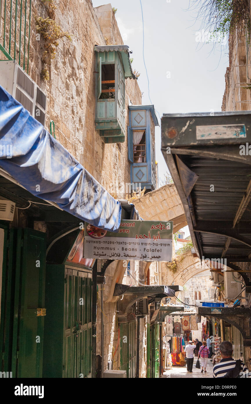 Israel Jerusalem Old City typical street scene earthquake support arch ...