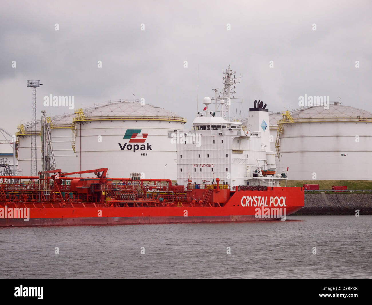 Oil tanker ship at the Vopak terminal in the port of Rotterdam, the ...