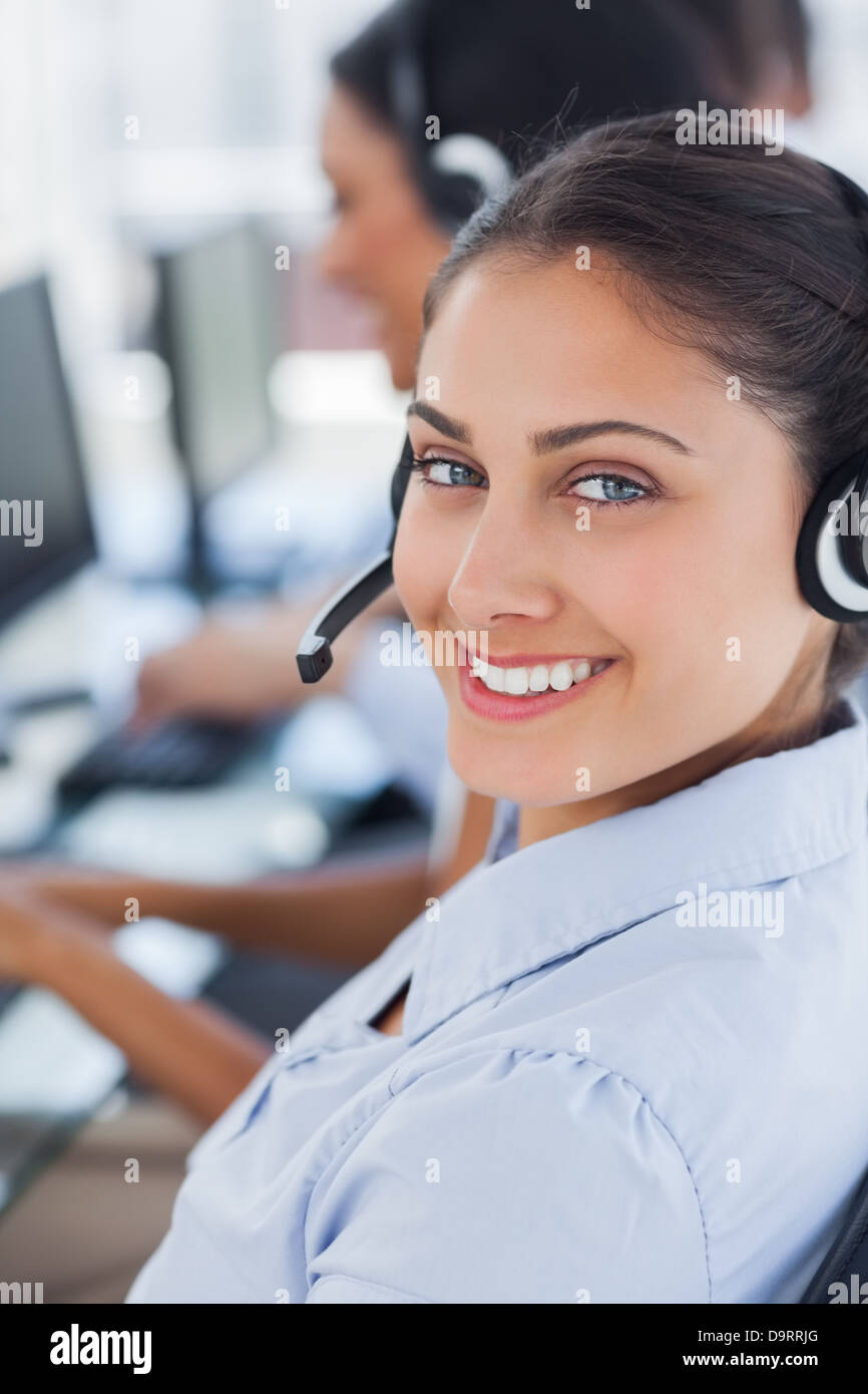 Close up of a call centre agent Stock Photo - Alamy