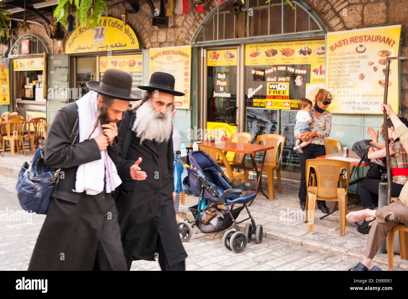 Israel Old City Jerusalem two orthodox bearded Haredi Hasidic Jewish ...