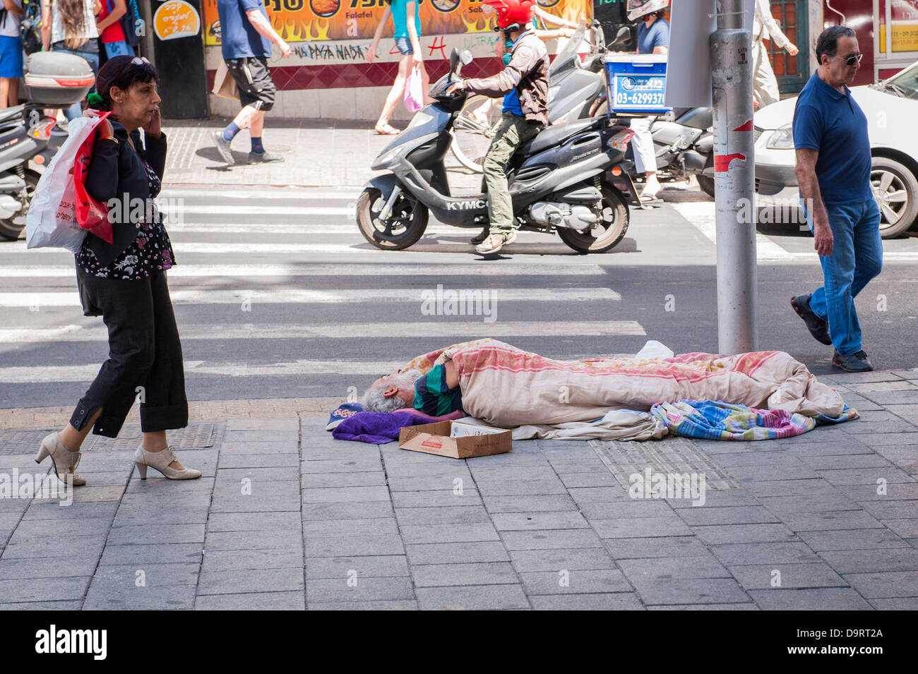 Israel Tel Aviv Jaffa Yafo bearded old elderly beggar begging box hobo ...