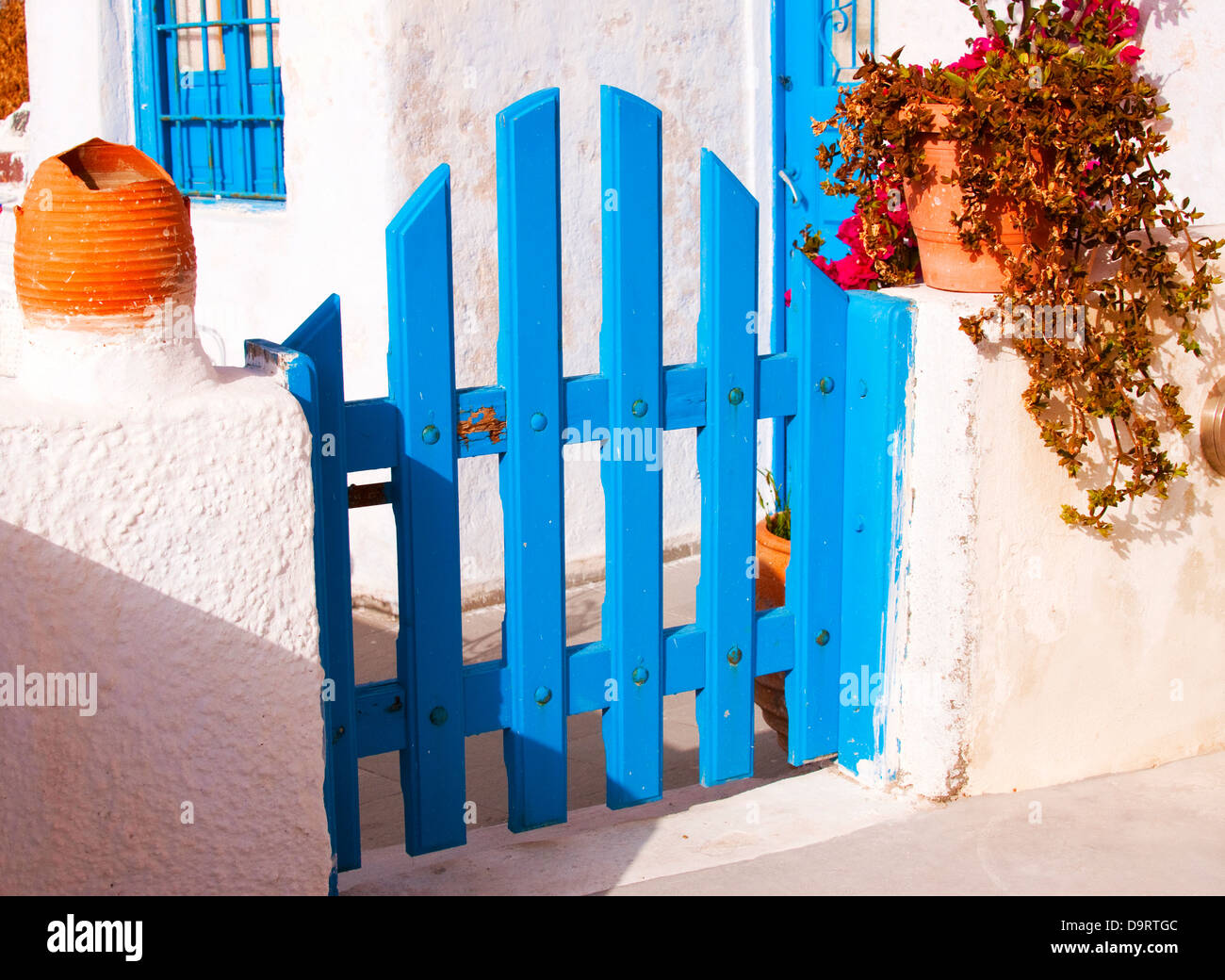 Blue wooden gate, Oia, Santorini, Greece Stock Photo - Alamy