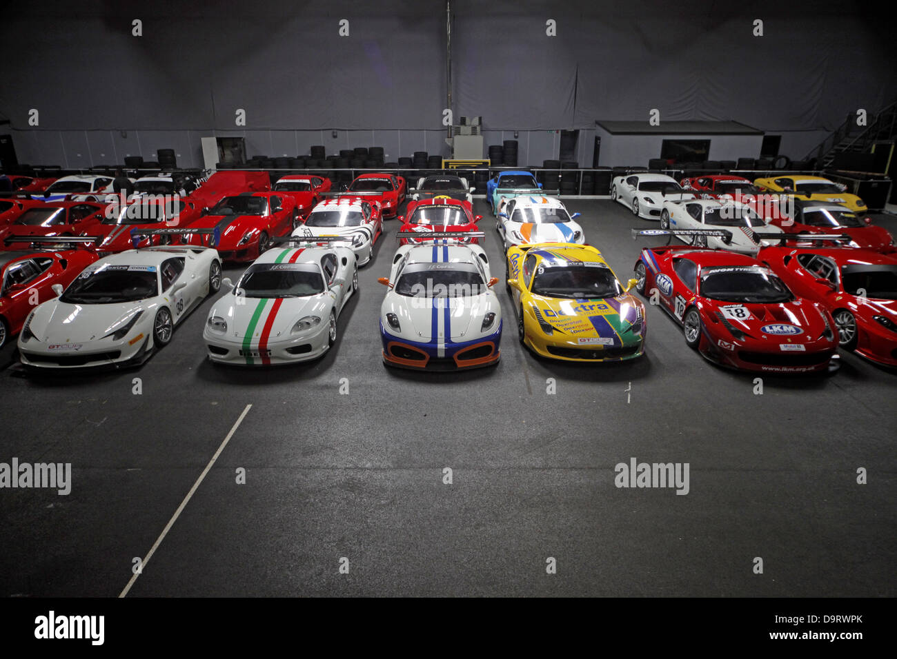 RACING FERRARI'S CARS IN GARAGE FF CORSE SILVERSTONE ENGLAND 16 May ...