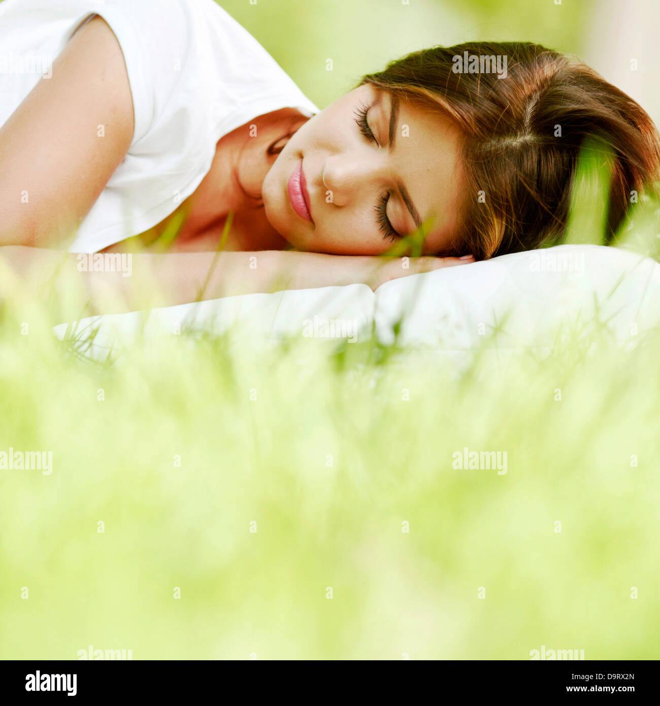 Woman young sleeping wellness bed hi-res stock photography and images ...