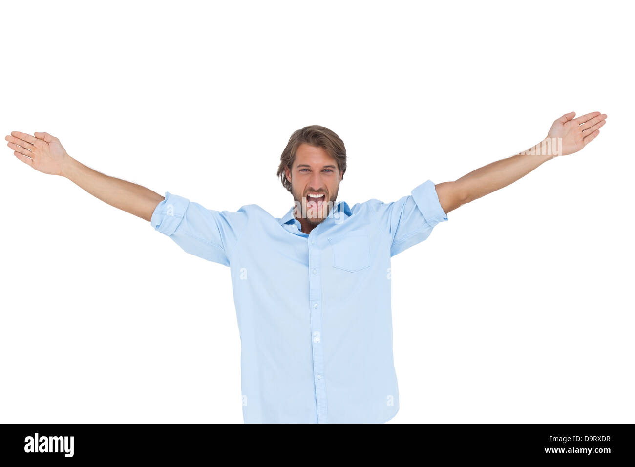 Man with raised hands hi-res stock photography and images - Alamy