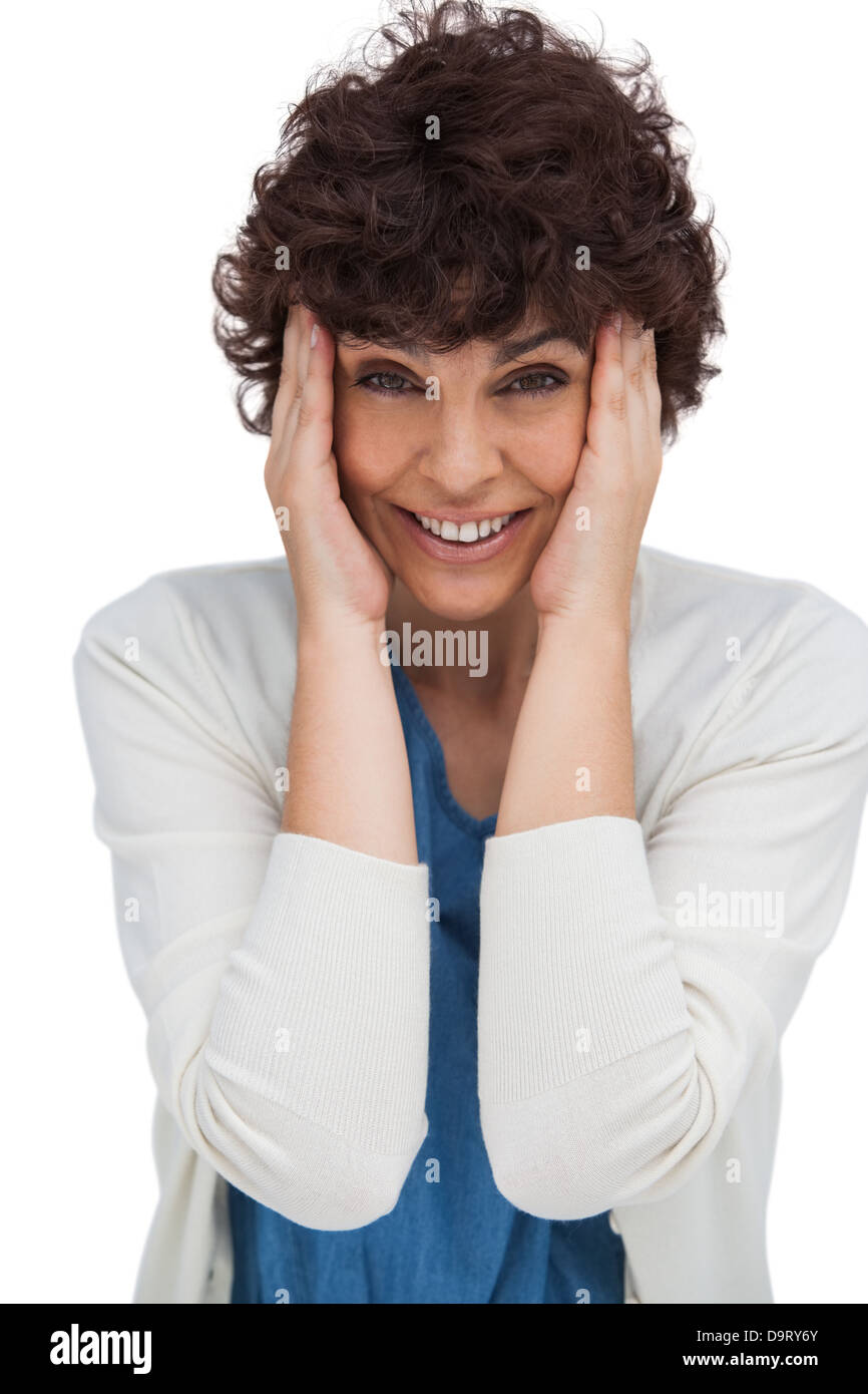 Shocked woman face raised hands hi-res stock photography and images - Alamy