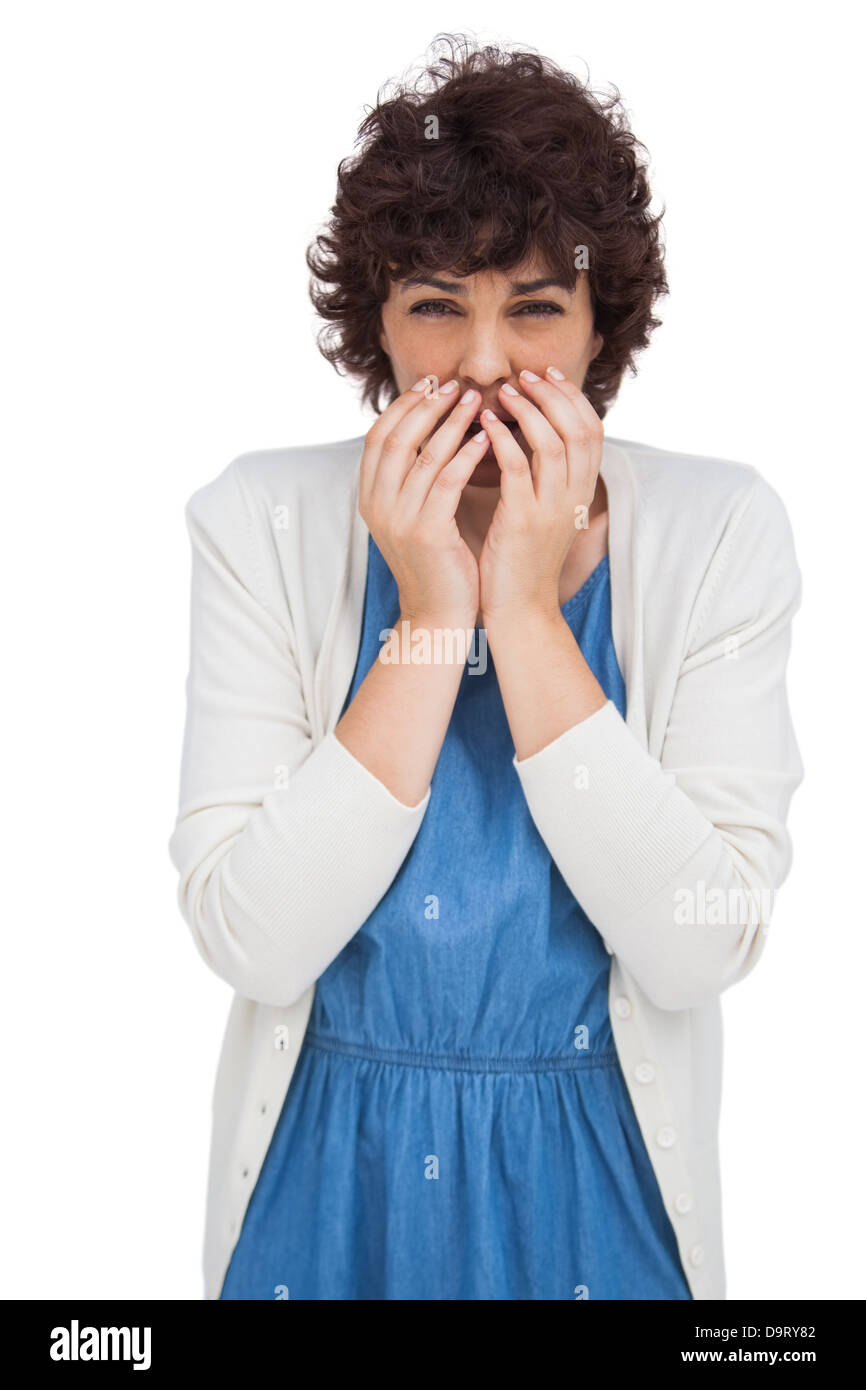 Woman showing expression of fear Stock Photo - Alamy