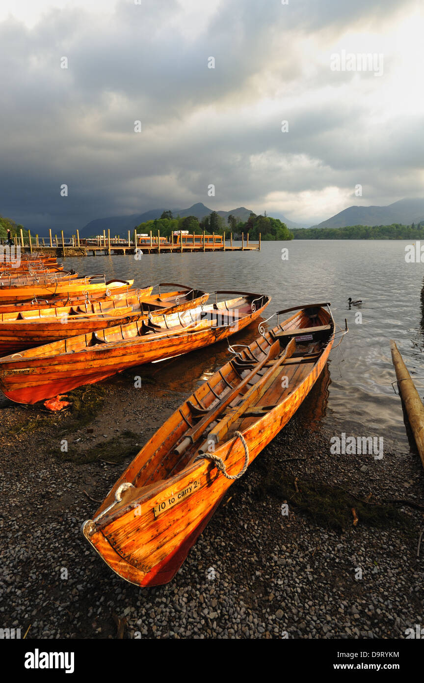 Rowing boats moored on Derwentwater Stock Photo - Alamy