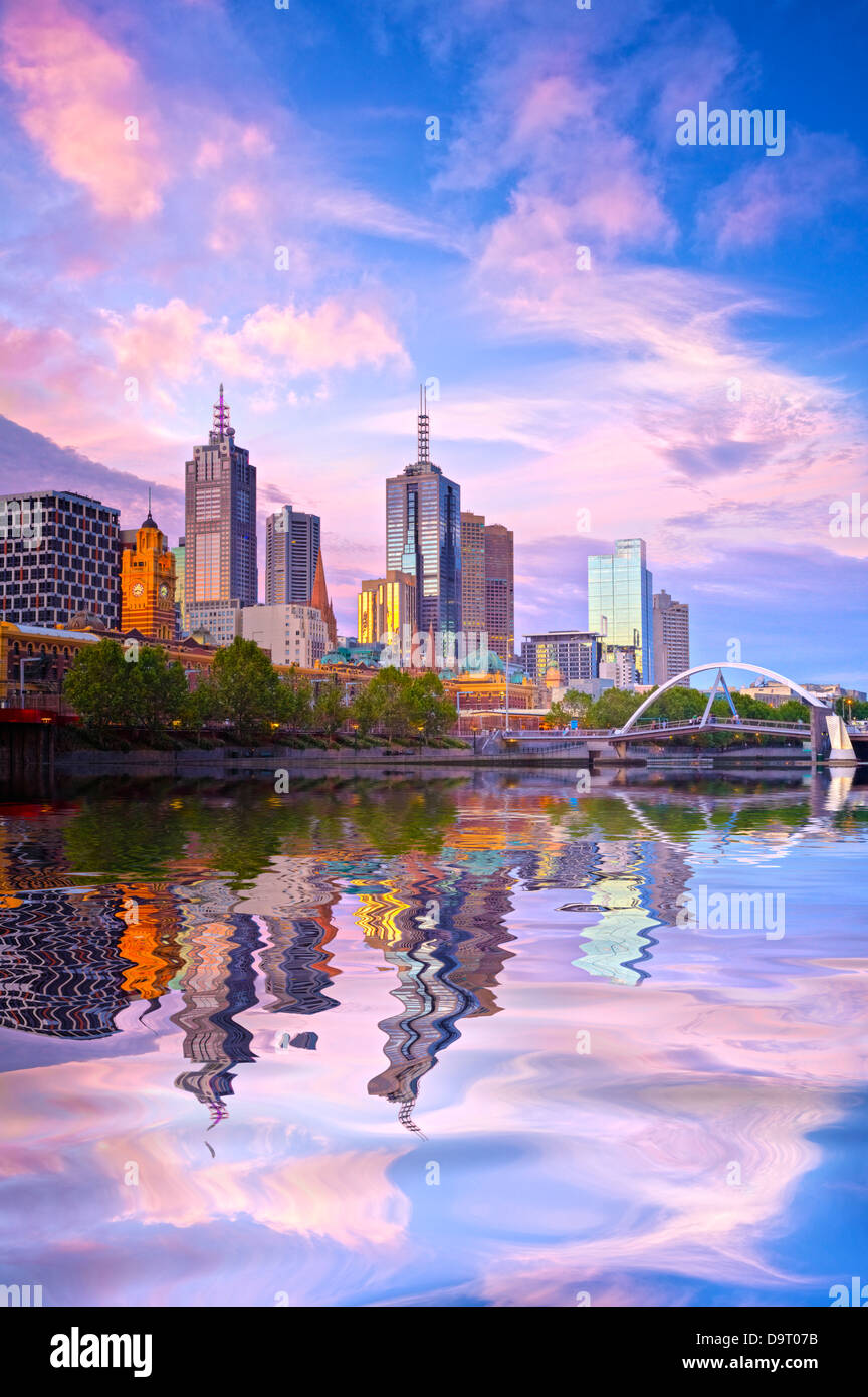 Melbourne, capital city of Victoria, Australia, at twilight, with a ...