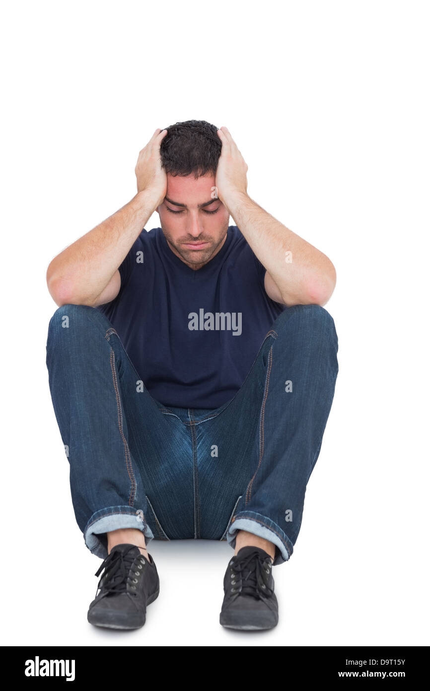 Man in stress sitting Cut Out Stock Images & Pictures - Alamy