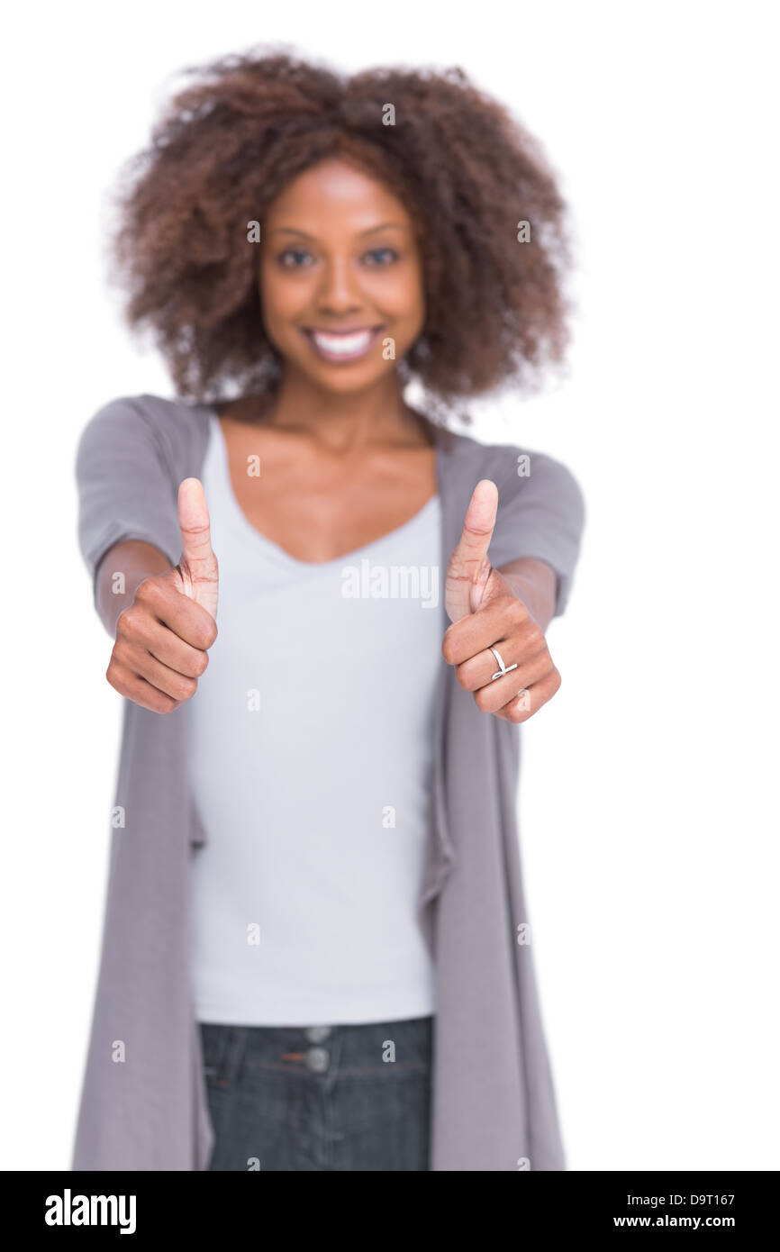 Cheerful woman giving thumbs up Stock Photo - Alamy Cheerful woman giving thumbs up Stock Photo - Alamy