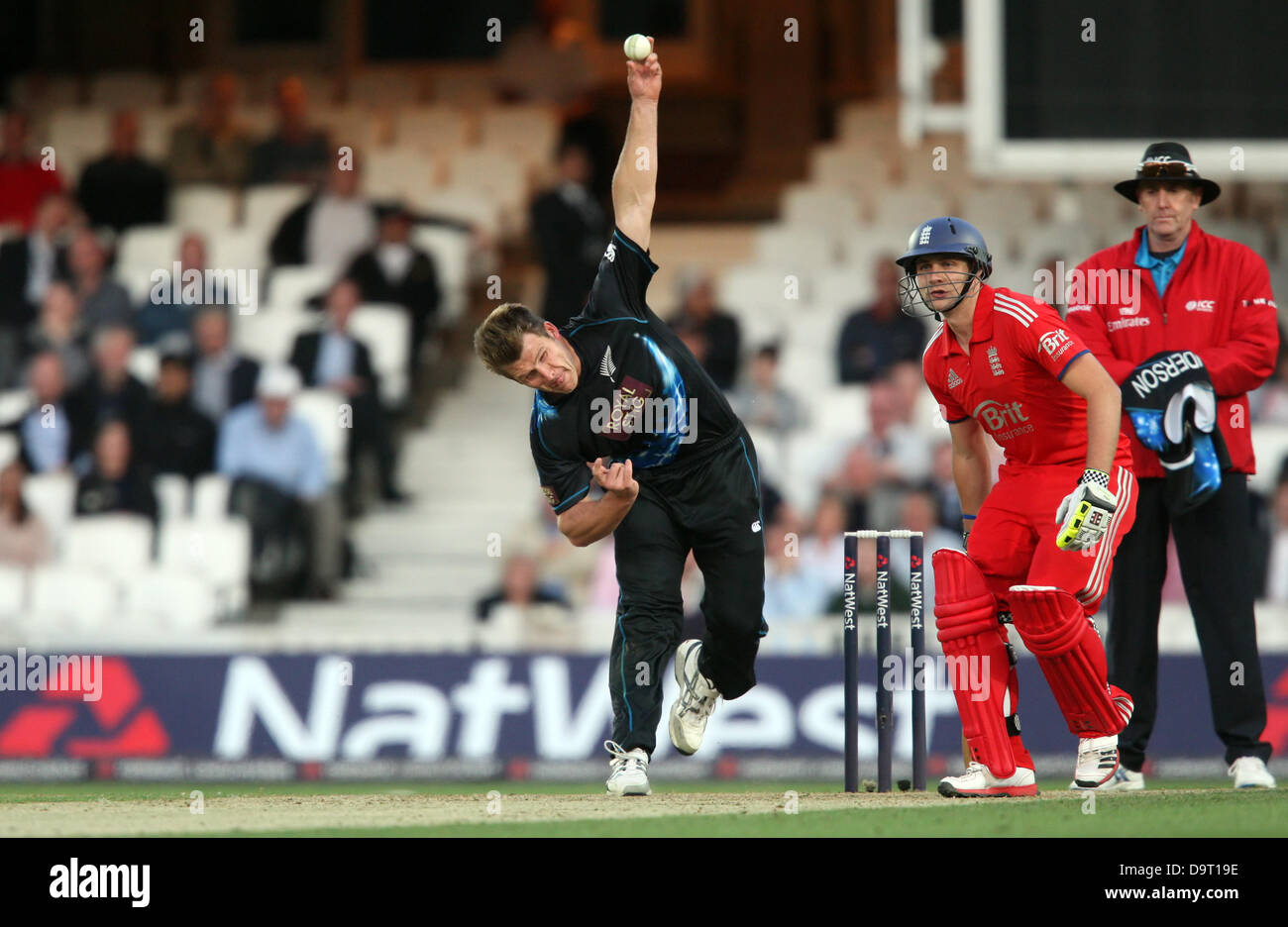 London, UK. 25th June 2013. Ian Butler of New Zealand in bowling action ...