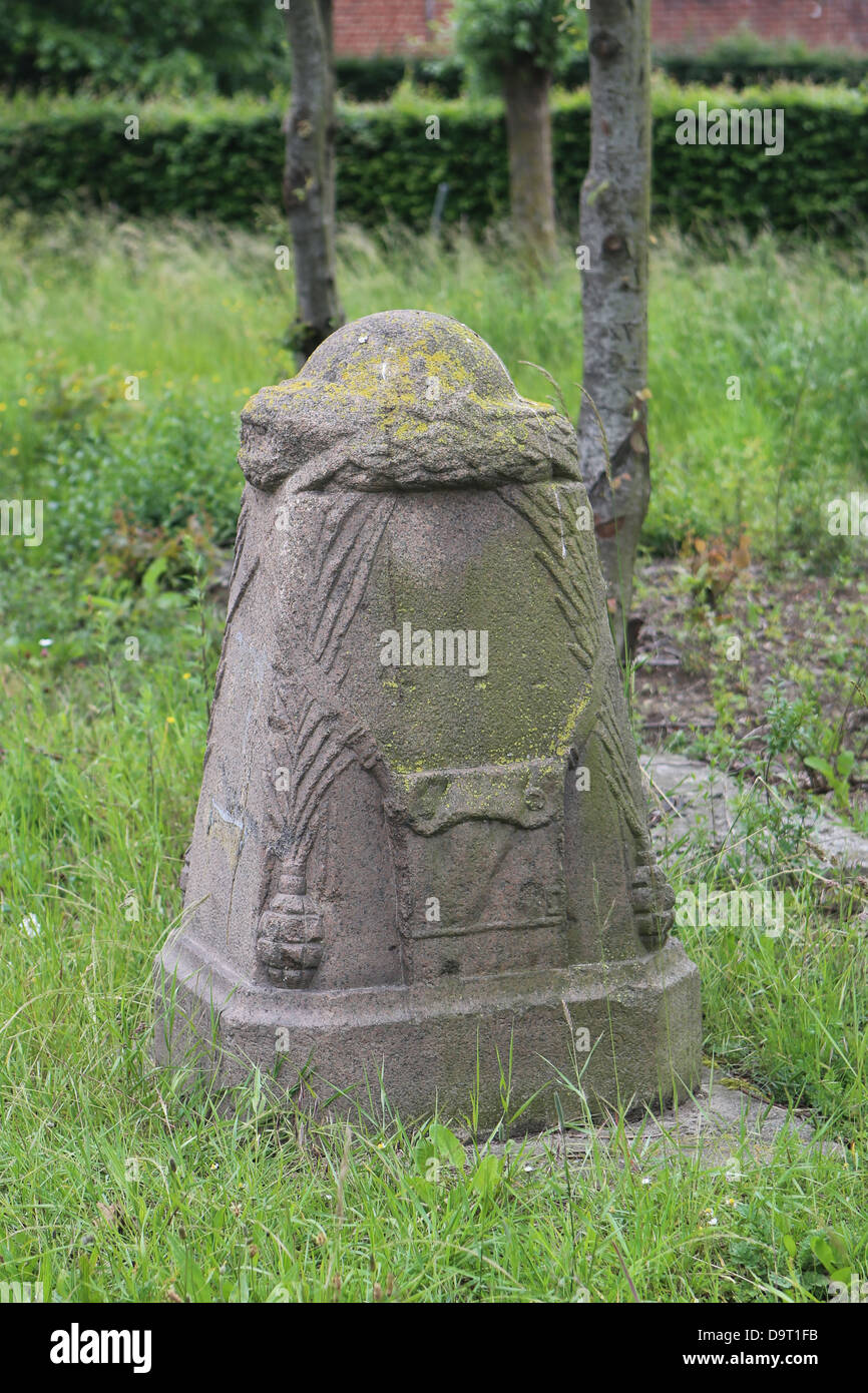 Demarcation stone on the outskirts of Ypres, Belgium, marking the ...