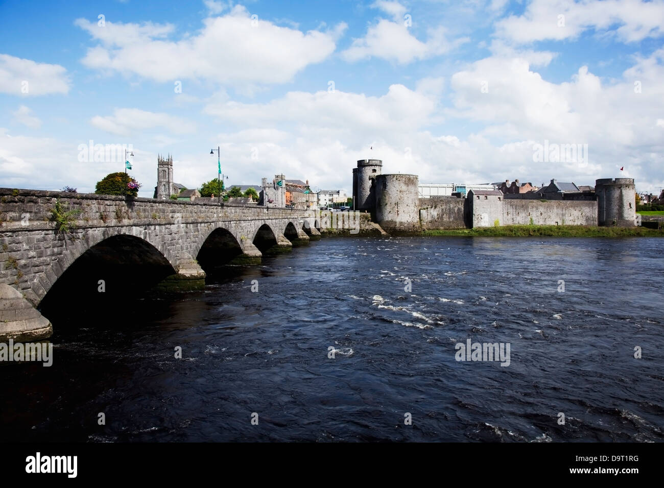 A bridge crossing river shannon and king john's castle;Limerick county ...