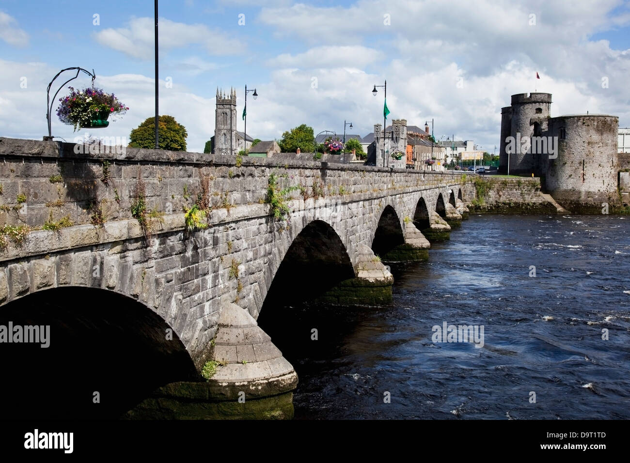 A bridge crossing river shannon and king john's castle;Limerick county ...