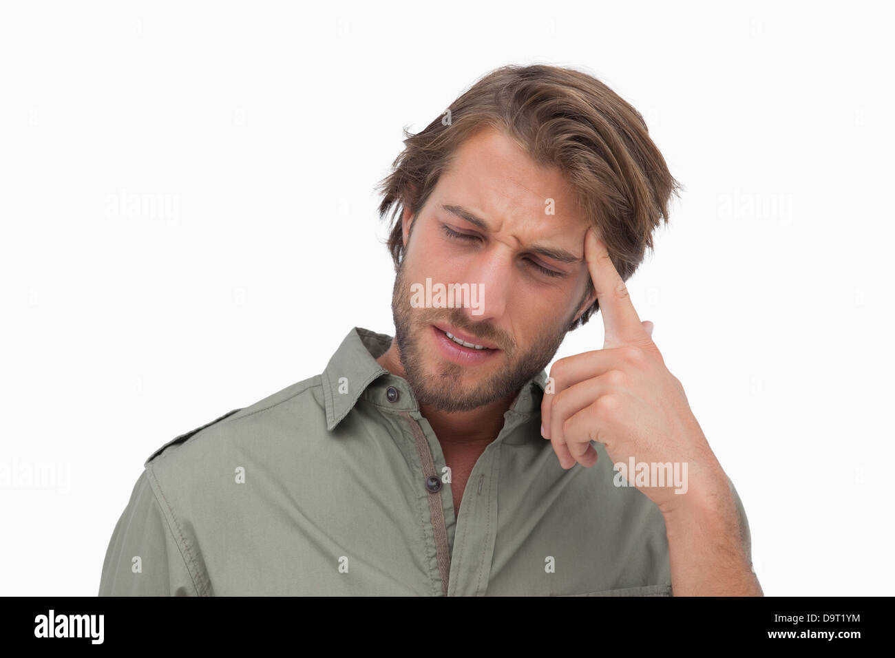 Hand touching head hi-res stock photography and images - Alamy