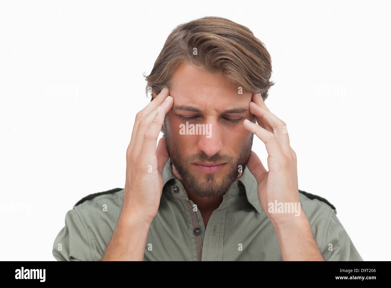 Anxious man with eyes closed Stock Photo - Alamy