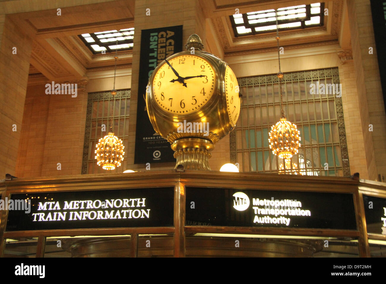 New York, USA. June 24 2013. The brass clock above the central ...