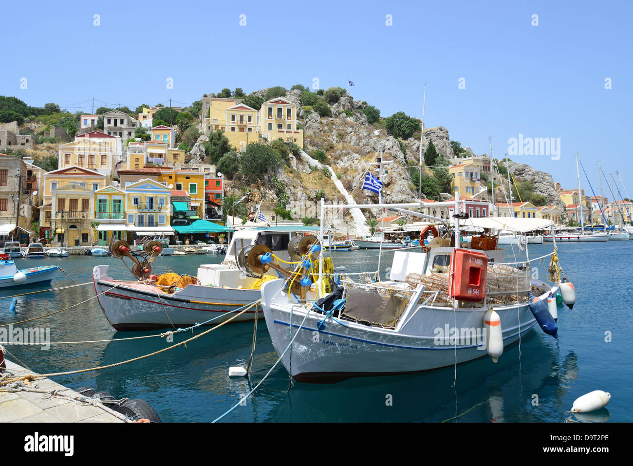 Harbour view, Symi (Simi), Rhodes (Rodos) Region, The Dodecanese, South ...